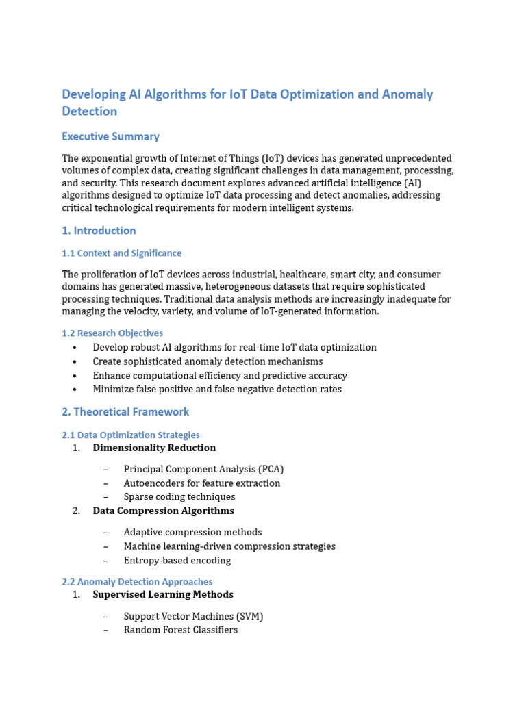 Developing Ai Algorithms For Iot Data Optimization And Anomaly Detection Pdf Artificial
