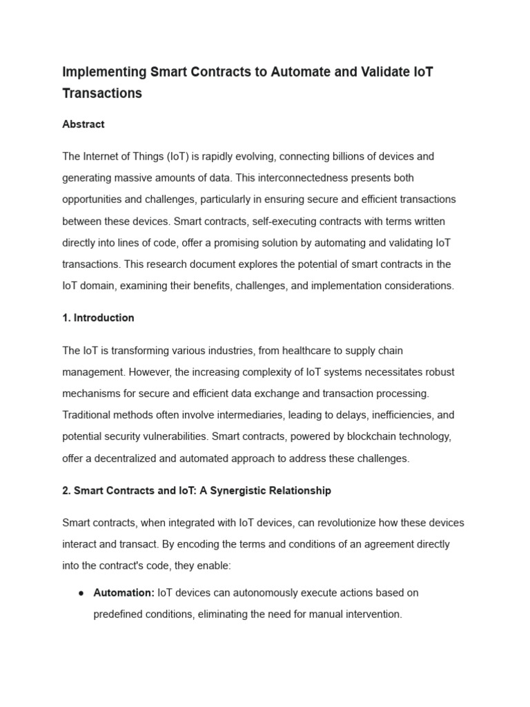 Implementing Smart Contracts To Automate And Validate Iot Transactions