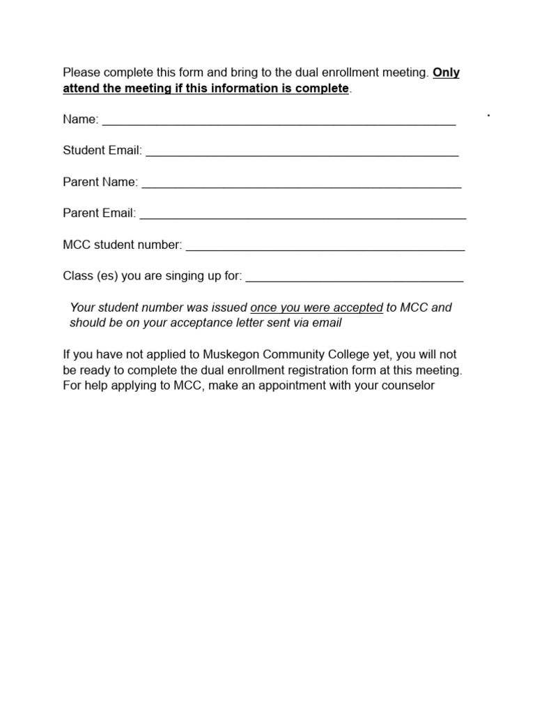 Dual Enrollment Registration Form Instructions | PDF