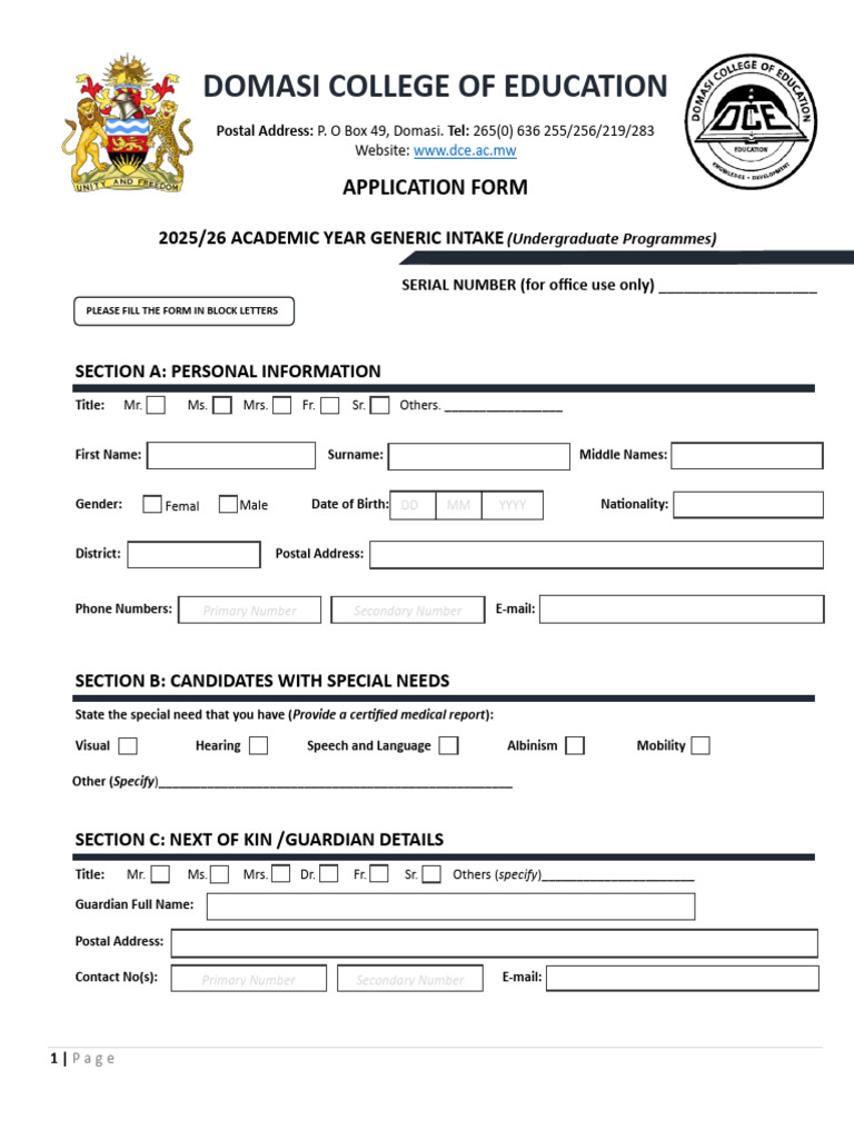 2025-2026 Dce Generic Application Form | PDF | Vocational Education ...