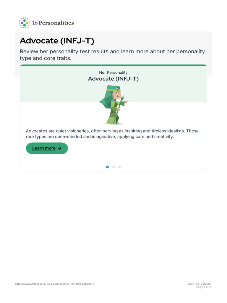 Turbulent Advocate - 16personalities | PDF | Extraversion And Introversion | Cognitive Science