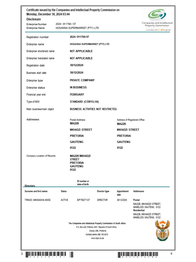 Hosanna Supermarket Reg Cet | PDF