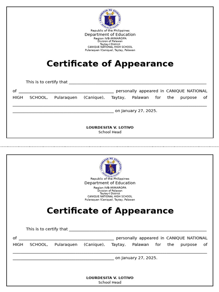 Certificate of Appearance-Template | PDF