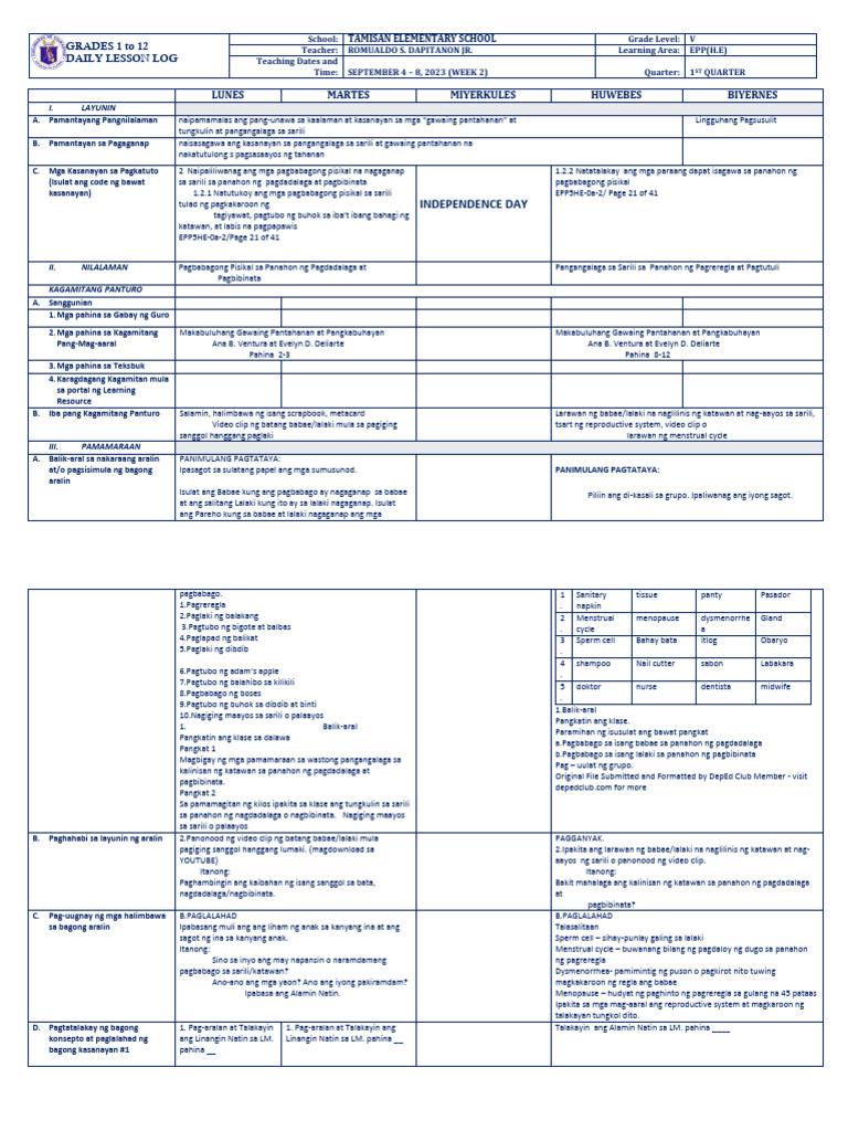 DLL - Epp 5 - Q1 - W2 | PDF