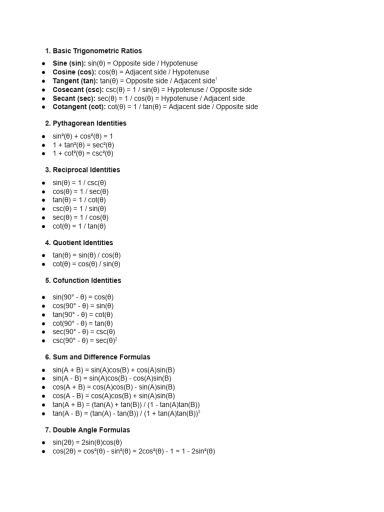 Formulas Related To Trigonemetrty of Ma... | PDF