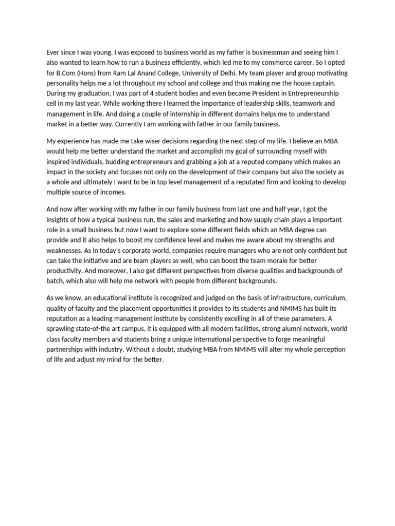 NMIMS SOP NEW | PDF | Entrepreneurship | Business