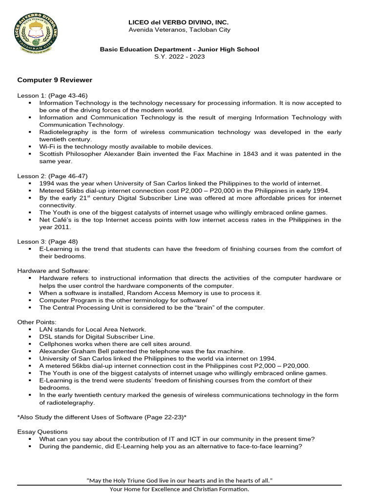 Computer 9 Reviewer | PDF | Internet Access | Computer Hardware Computer 9 Reviewer | PDF | Internet Access | Computer Hardware