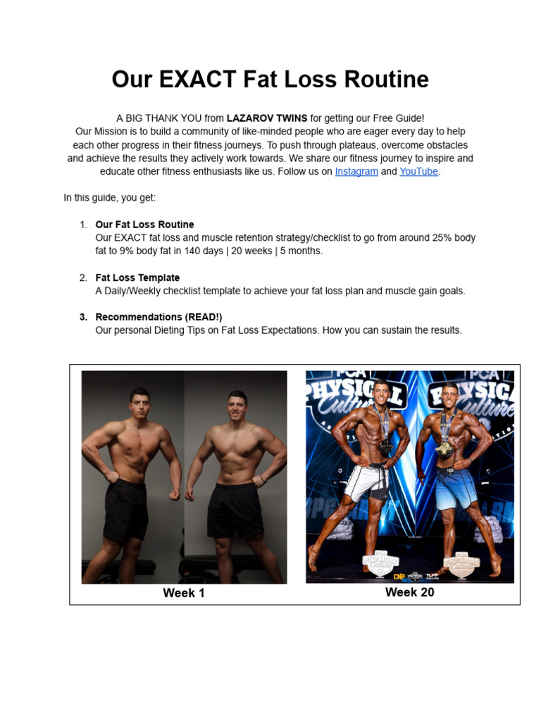 Our Exact Fat Loss Routine Lazarovtwins 2024 | PDF | Carbohydrates ...