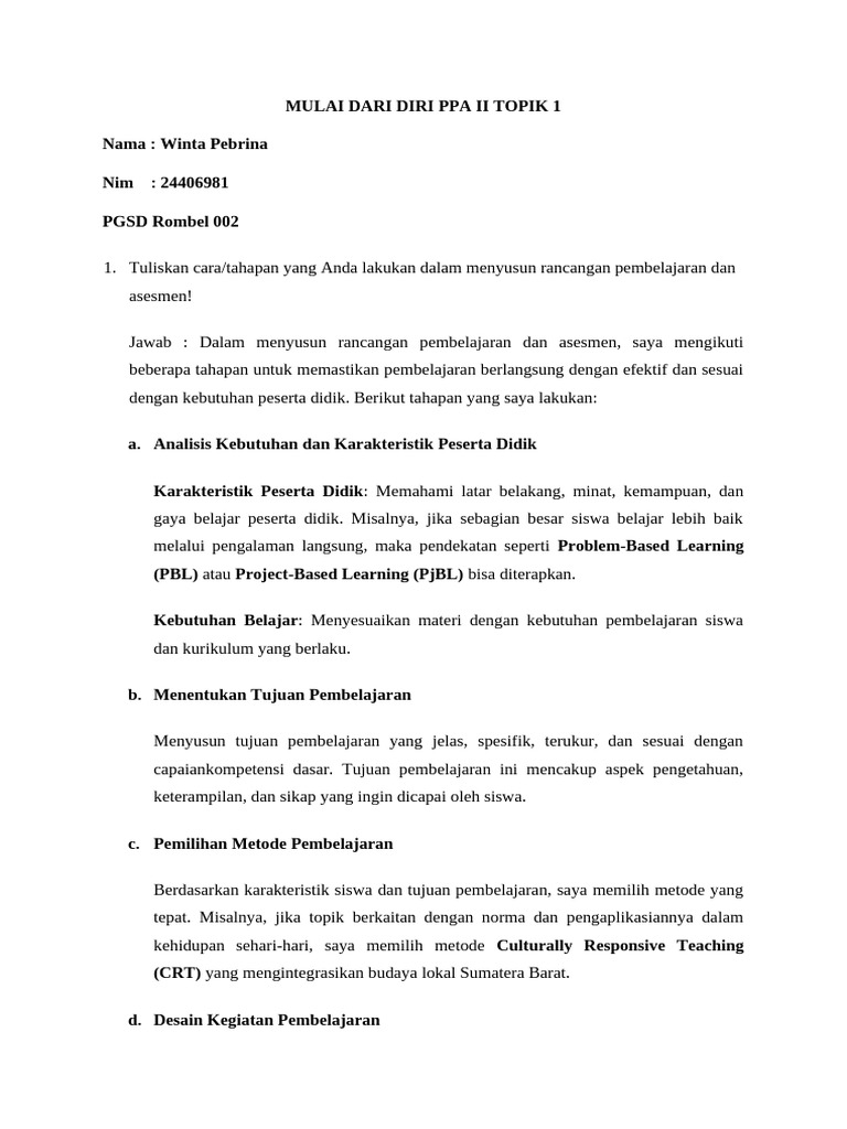 Mulai Dari Diri Ppa Ii Topik 1 | PDF