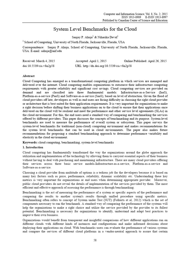 System Level Benchmarks For The Cloud | PDF | Benchmark (Computing) | Cloud Computing