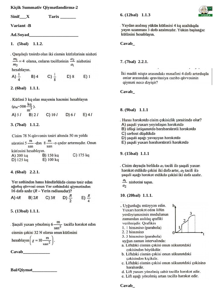 10cu Sinif KSQ 2 B Var | PDF