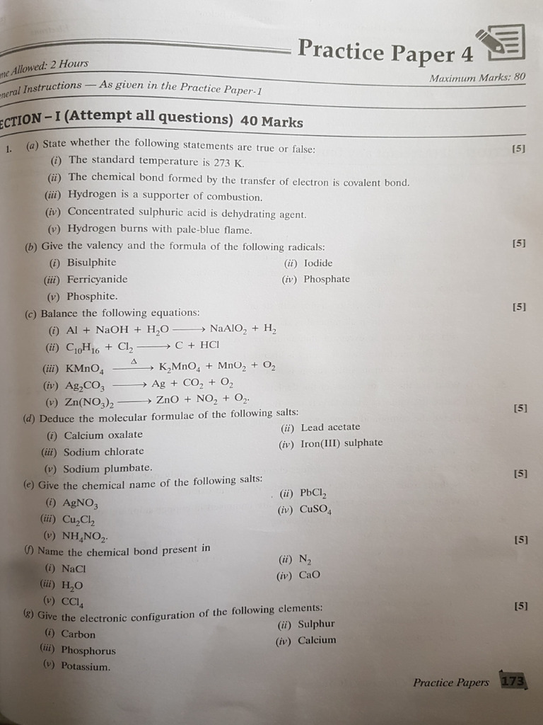 Chem Question Paper Term 1 | PDF | Oxide | Magnesium