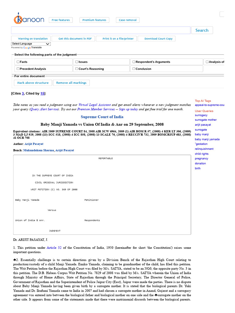 Baby Manji Yamada Vs Union of India & Anr On 29 September, 2008 | PDF ...
