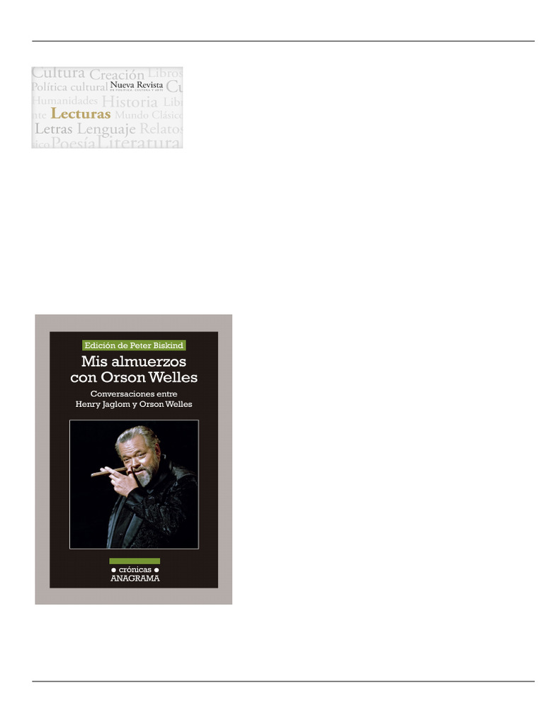 Peter Biskind (Ed.), Mis Almuerzos Con Orson Welles | PDF
