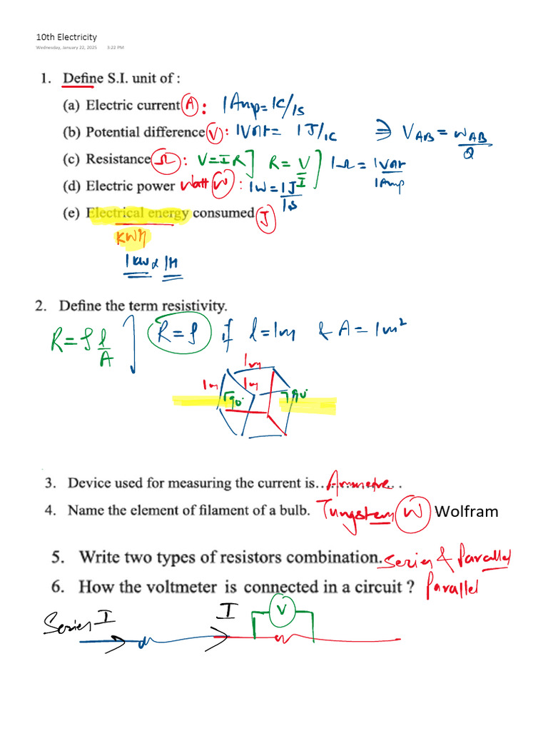 Wolfram 10th Grade Electricity Notes | PDF