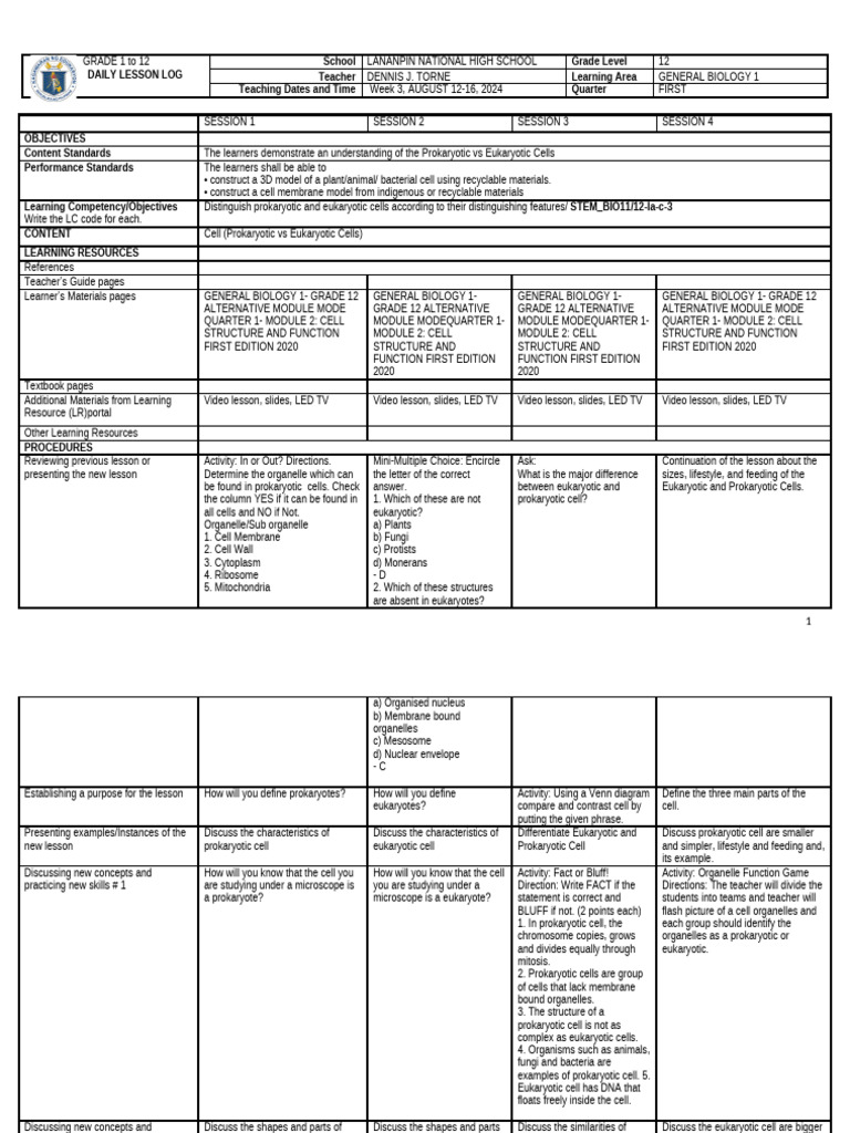 Q1 General Biology 1 Week 3 | PDF | Cell (Biology) | Organelle