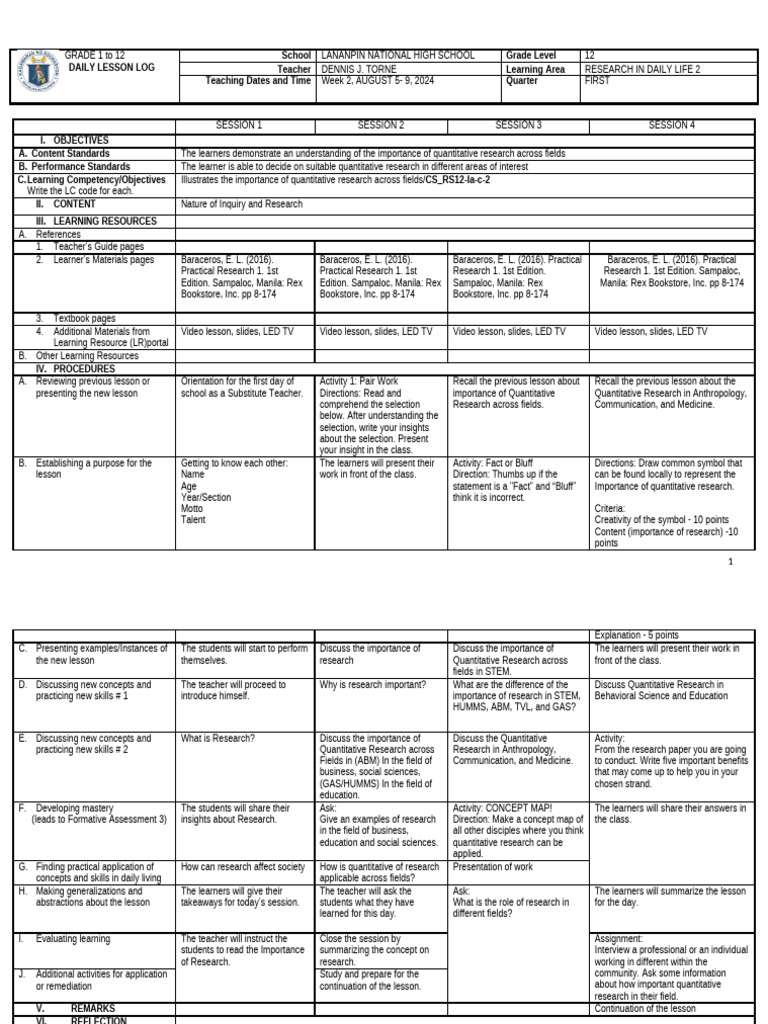 Grade 12 Research Lesson Plan | PDF | Learning | Cognition