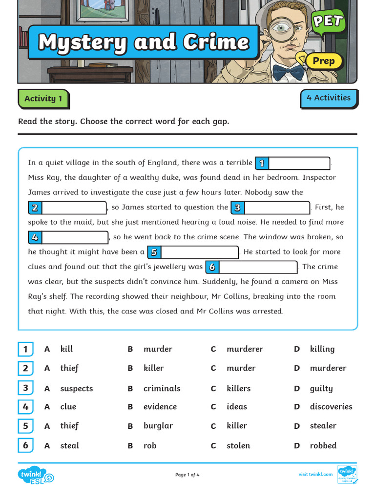 ESL Prep Lesson Mystery Crime B1 | PDF | English As A Second Or Foreign ...