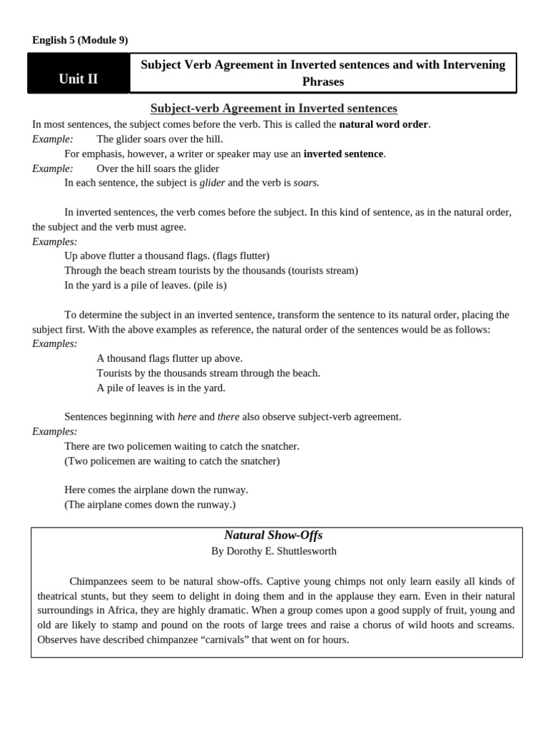 Lesson 9 English 5 | PDF | Verb | Subject (Grammar)