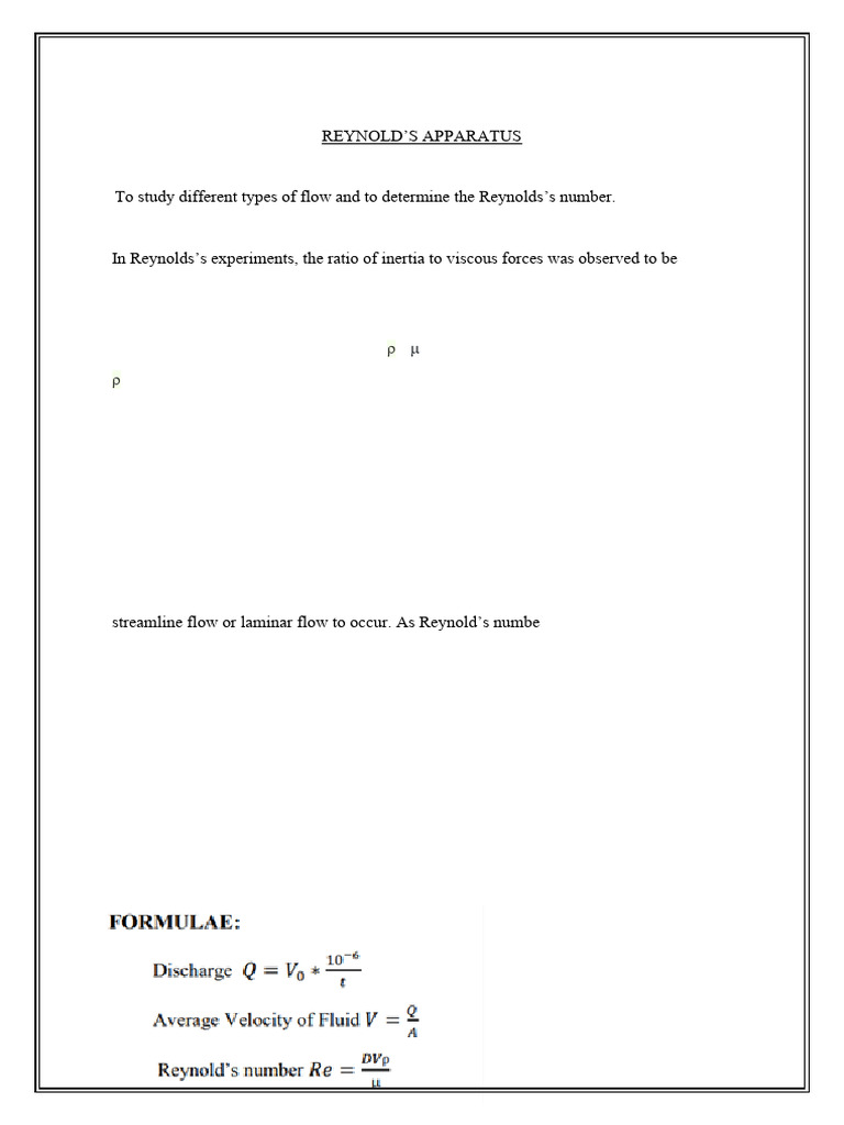 Reynolds Apparatus Fluids Mechanics Lab Last One | PDF | Reynolds ...