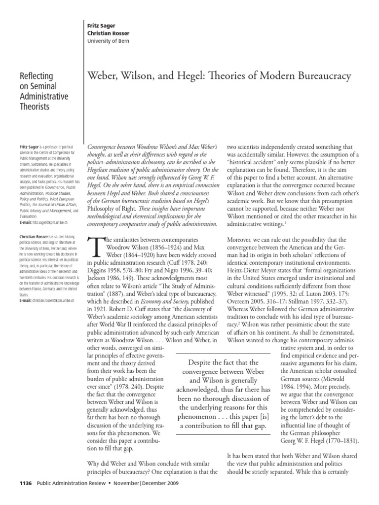 22 Weber Wilson and Hegel Theories of Modern Bureaucracy | PDF ...