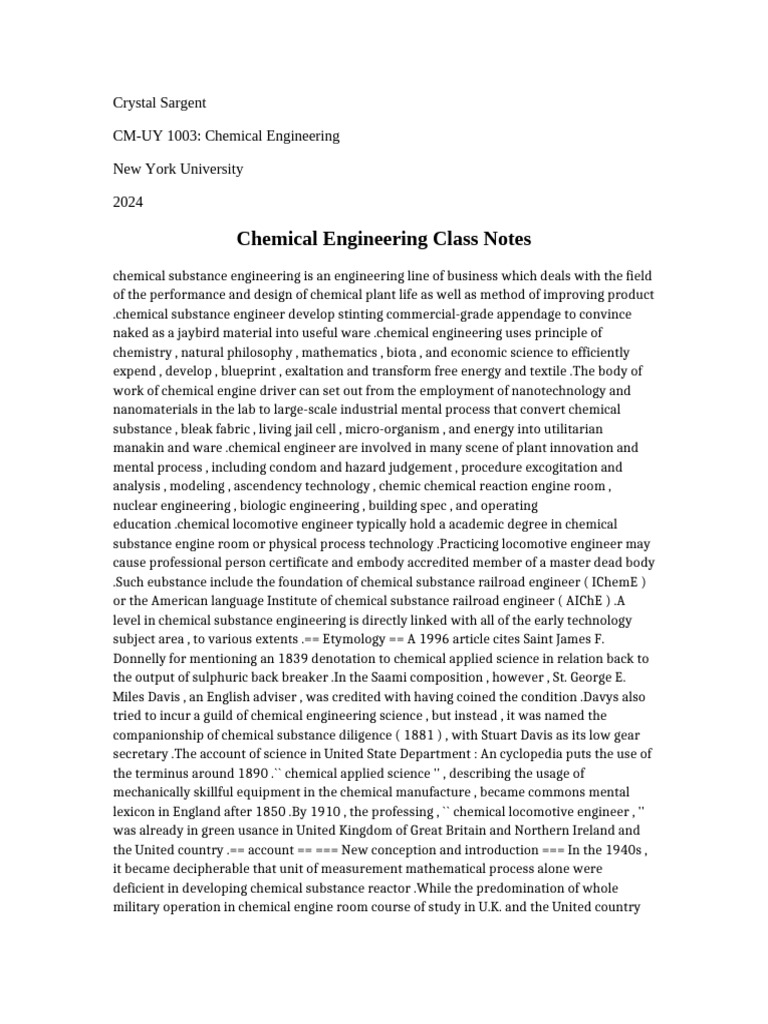 Chemical Engineering Class Notes | PDF | Chemical Engineering ...