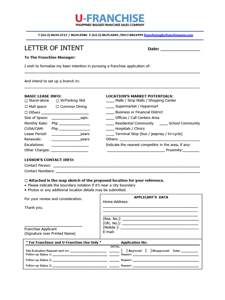U-Franchise LOI and Application Form v2 | PDF | Franchising | Dividend