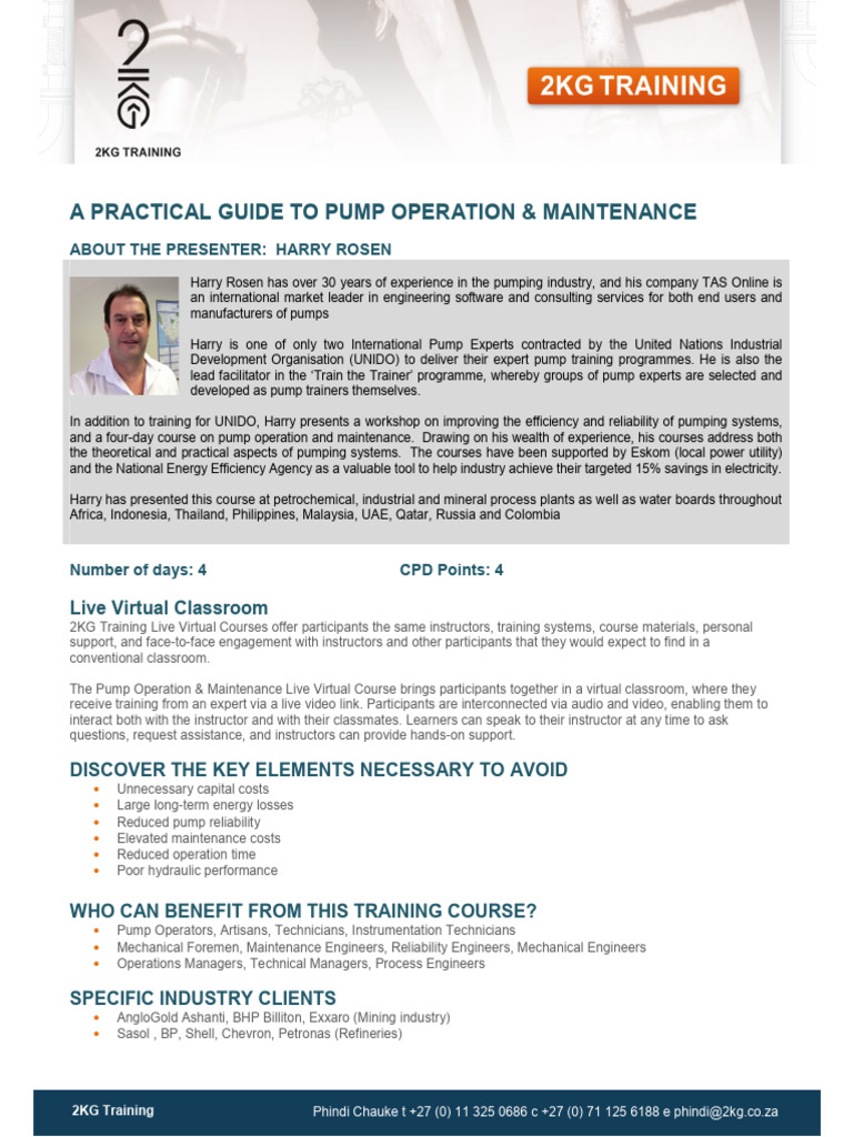 Pump Operation Maintenance 4 Day Brochure 2025 | PDF | Pump | Mechanical Engineering