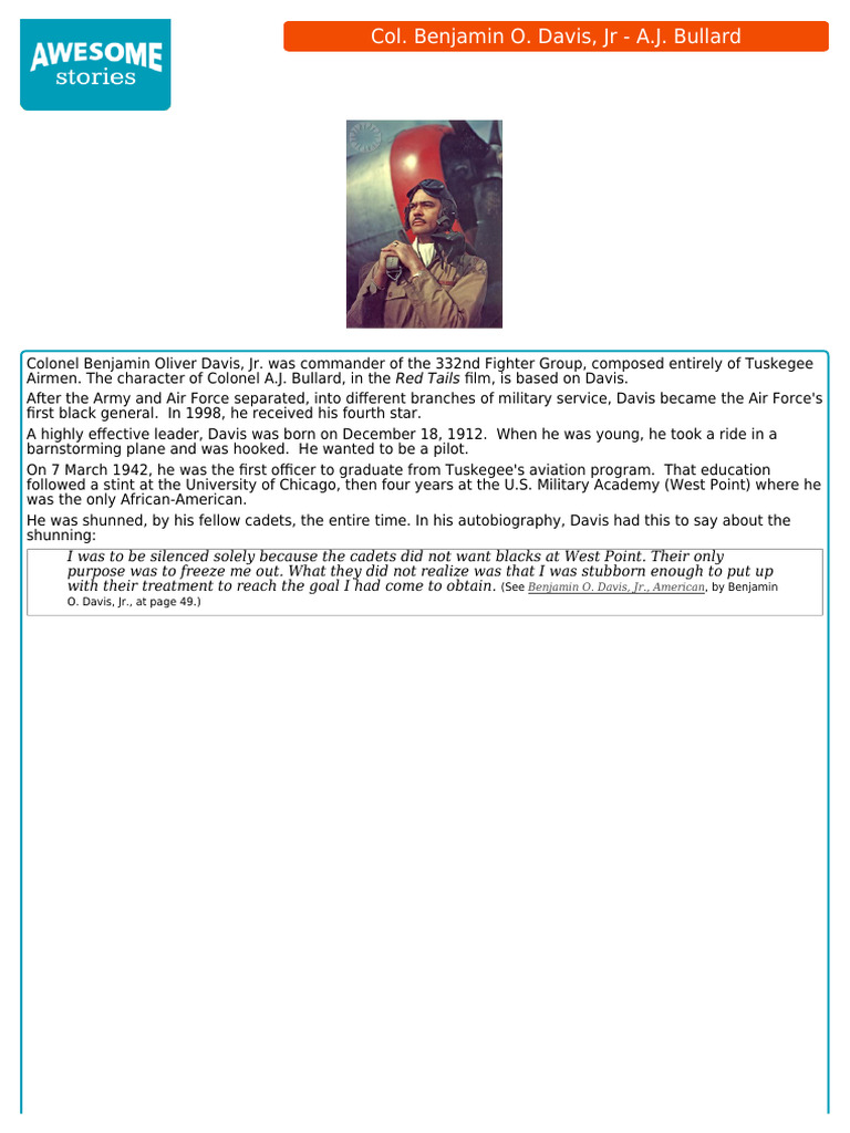 Col. Benjamin O. Davis, JR - A.J. Bullard | PDF | Military