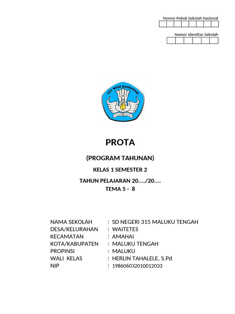 Prota Kelas 1 SD Negeri 315 Maluku | PDF