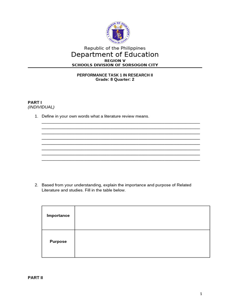 G8 Q2 Performance Task 1 | PDF