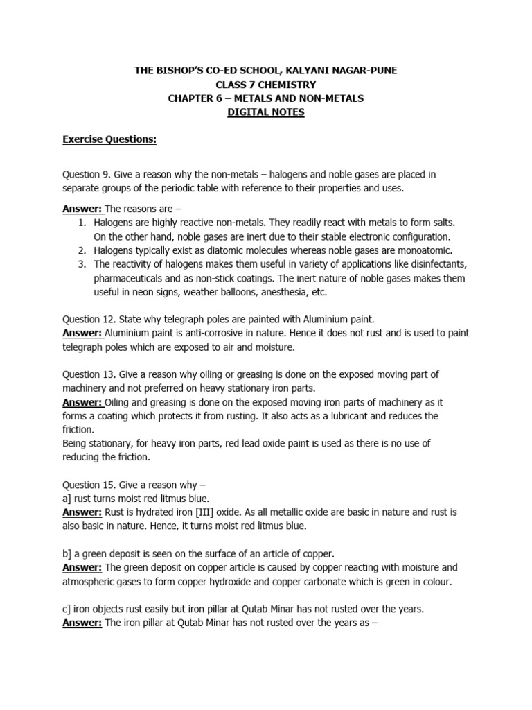 Class 7 Chemistry: Metals vs Non-Metals | PDF | Iron | Rust