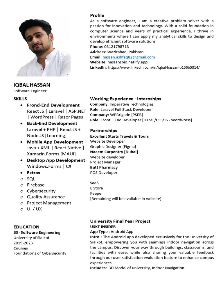 IQBAL HASSAN SoftwareEngineer | PDF | Mobile App | Computing