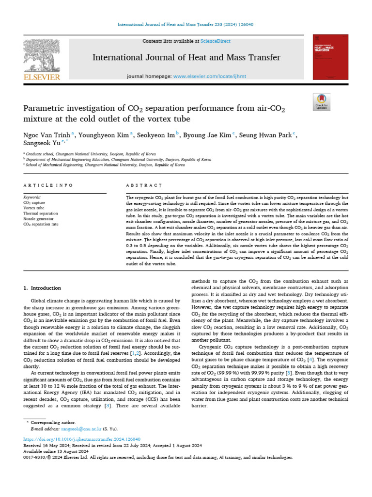 Parametric Investigation of CO2 Separation Performance From Air-CO2 ...