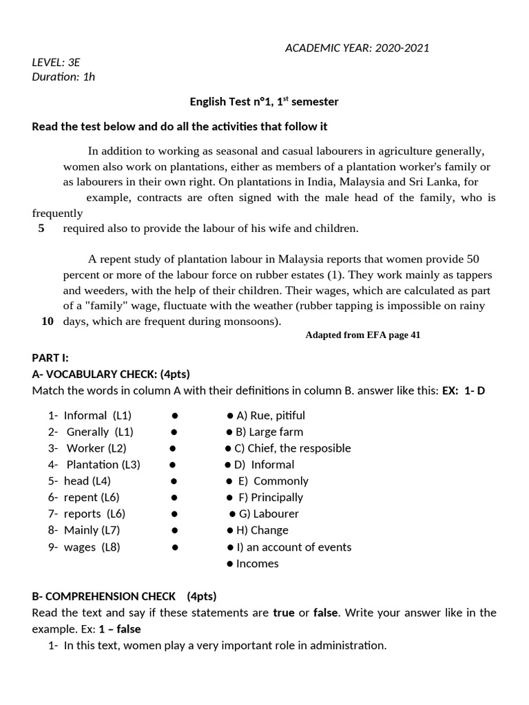 second English test 4e | PDF