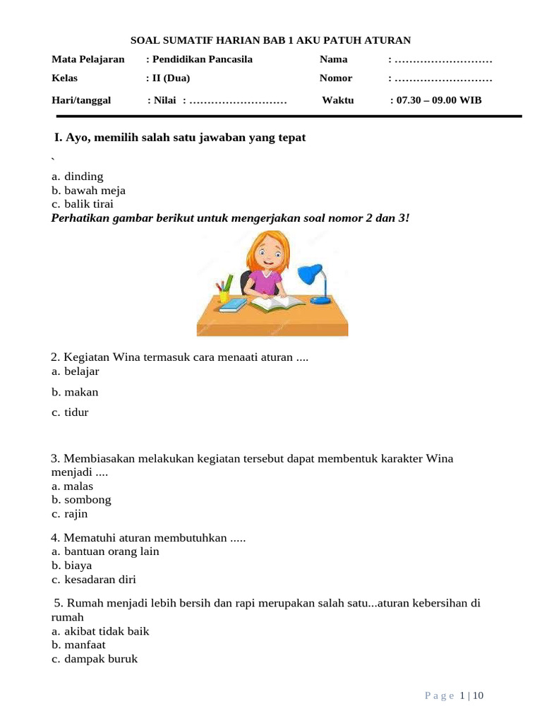 SOAL SUMATIF P Pancasila HARIAN BAB 1 Aku Patuh ATuran | PDF