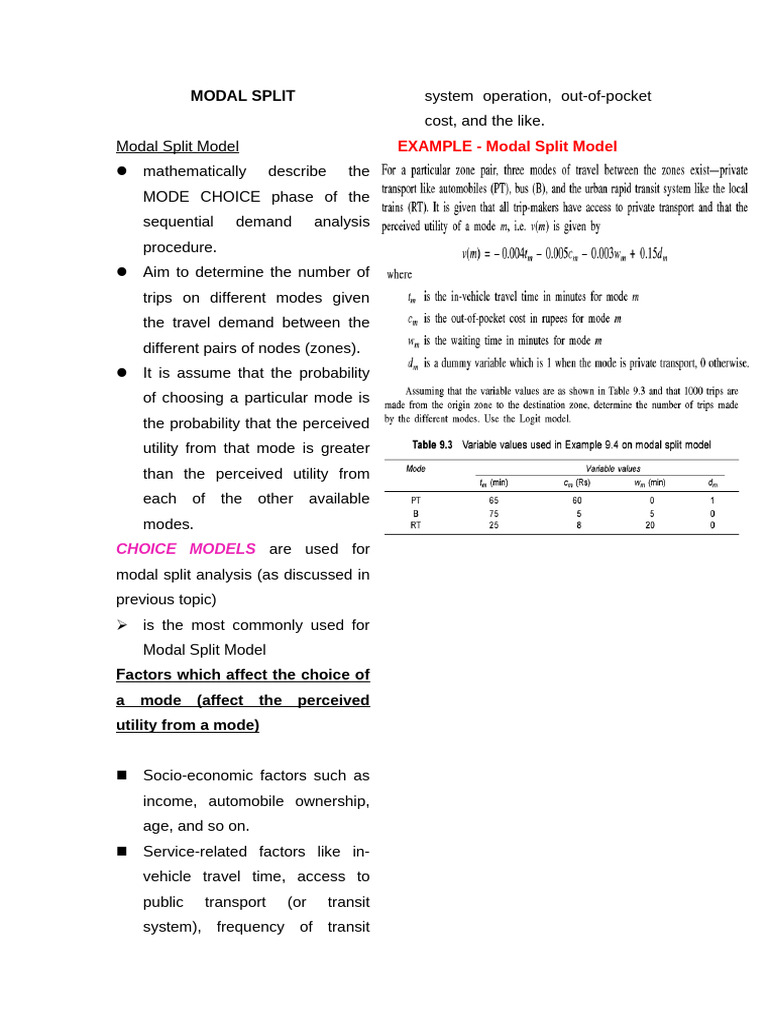 Modal Split & Traffic Assignment | PDF | Applied Mathematics