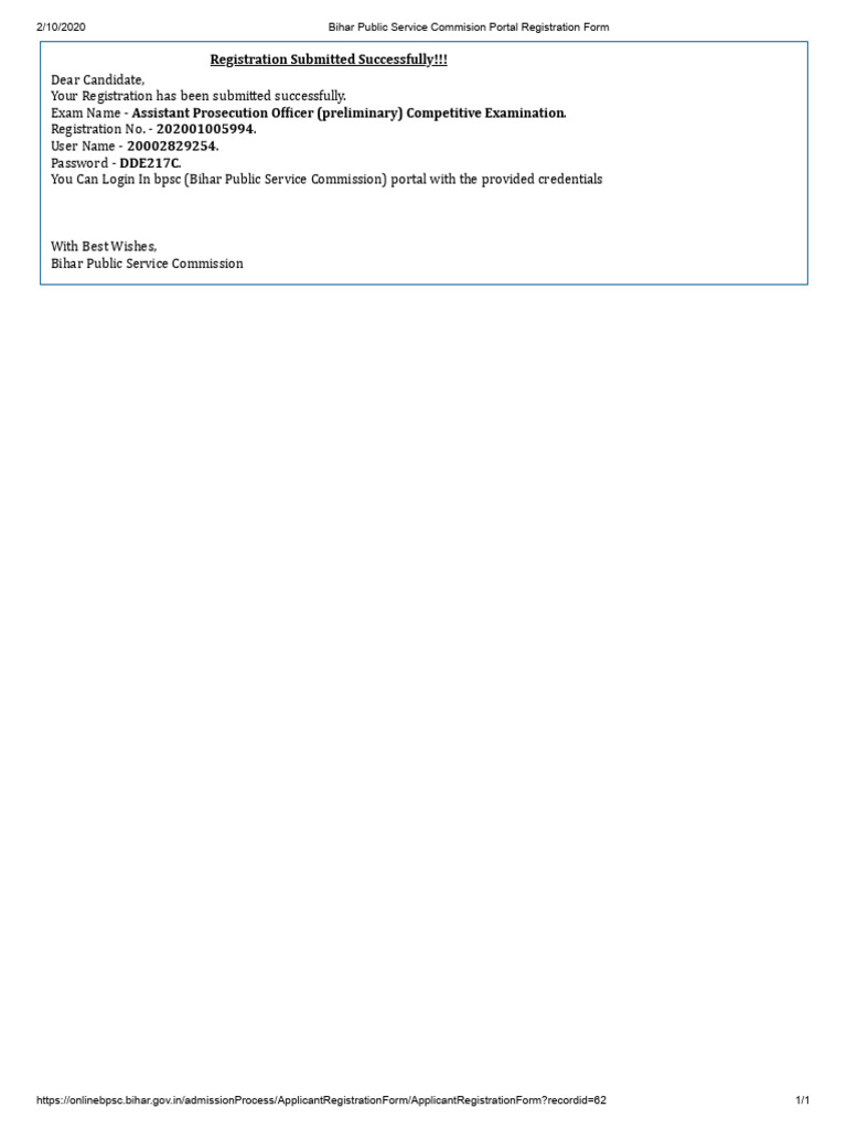 Bihar Public Service Commision Portal Registration Form | PDF