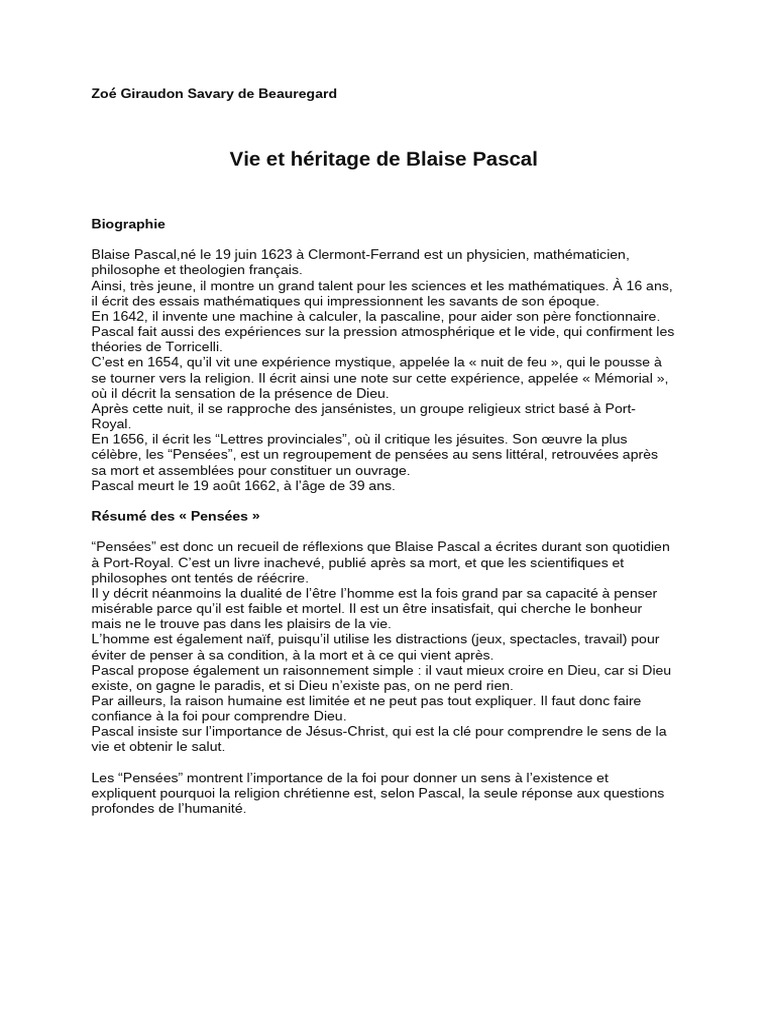 Vie et héritage de Blaise Pascal | PDF | Dieu