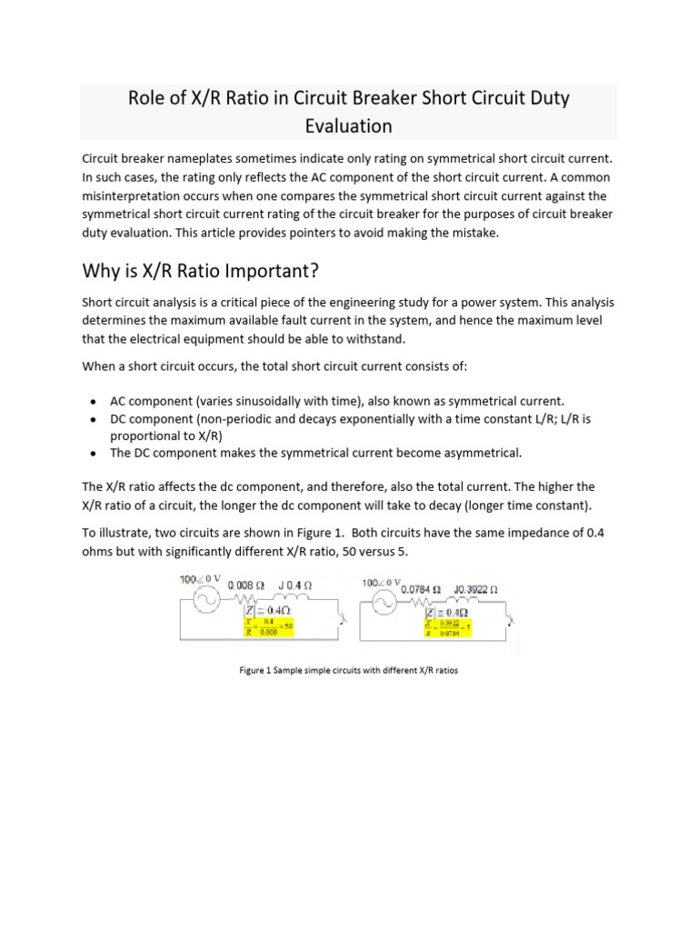 Role of XR Ratio in Circuit Breaker Short Circuit Duty Evaluation | PDF ...