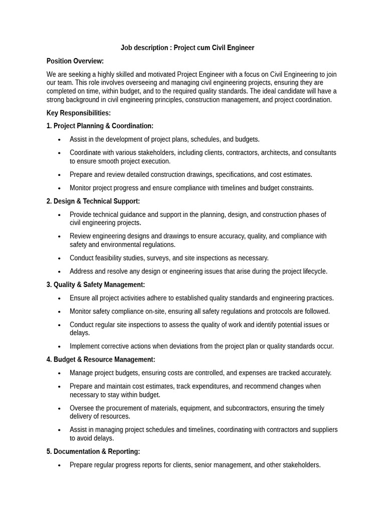 Job Description Civil Engg | PDF | Project Management | Business