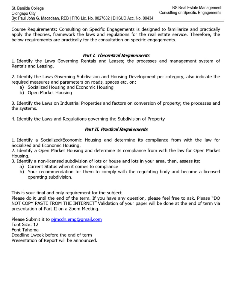 Requirements For Consultation | PDF