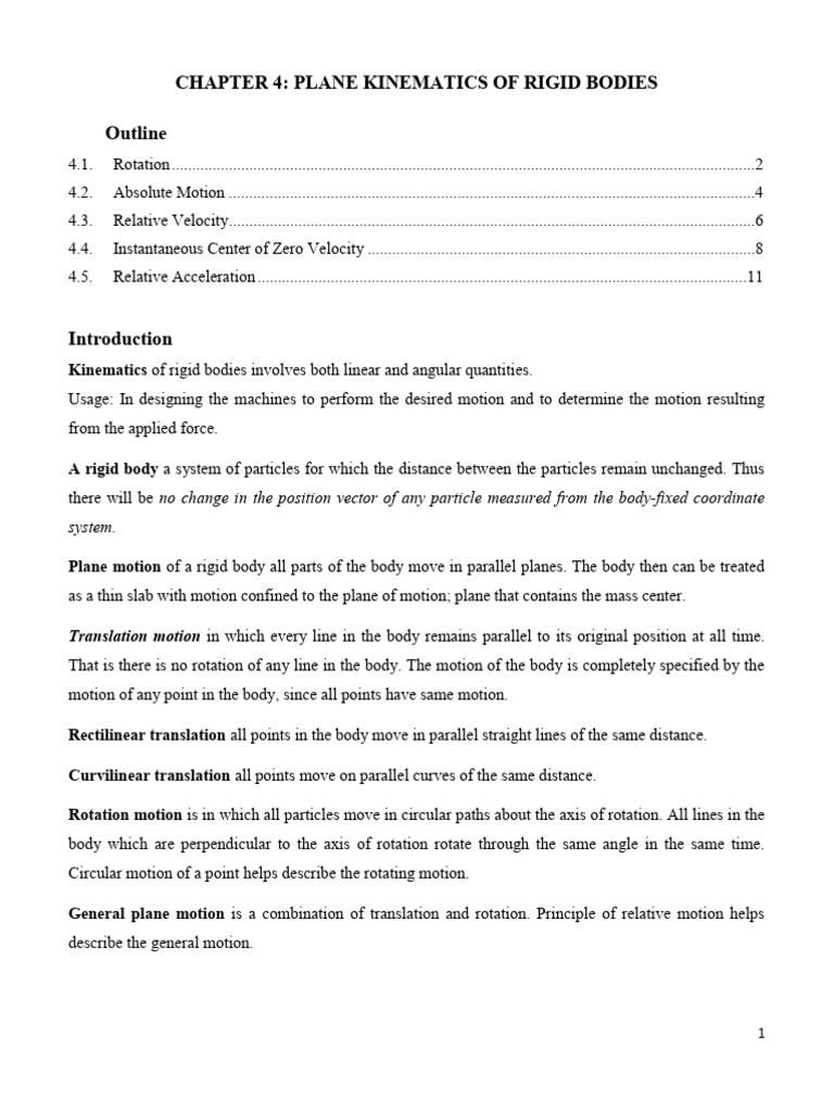 Chapter 4 Plane Kinematics of Rigid Bodies | PDF | Rotation Around A Fixed Axis | Kinematics