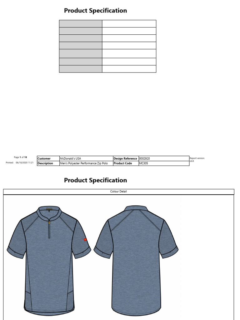 MC305 Men's Polyester Performance Zip Polo | PDF | Seam (Sewing) | Textiles