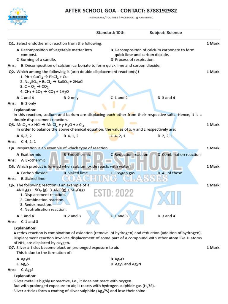 Questions Chapter 1 Science 10th | PDF | Redox | Chemical Reactions