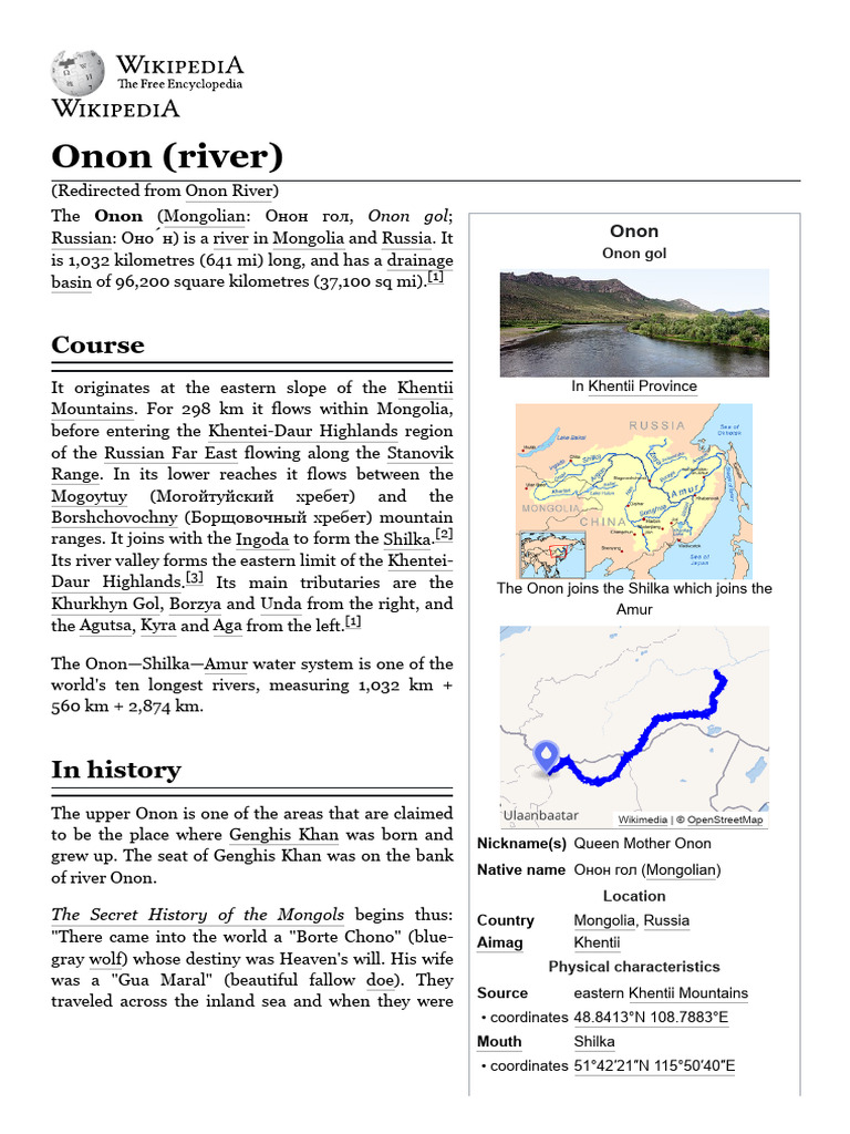 Onon River: Geography and History | PDF | Earth Sciences | Mongol Peoples