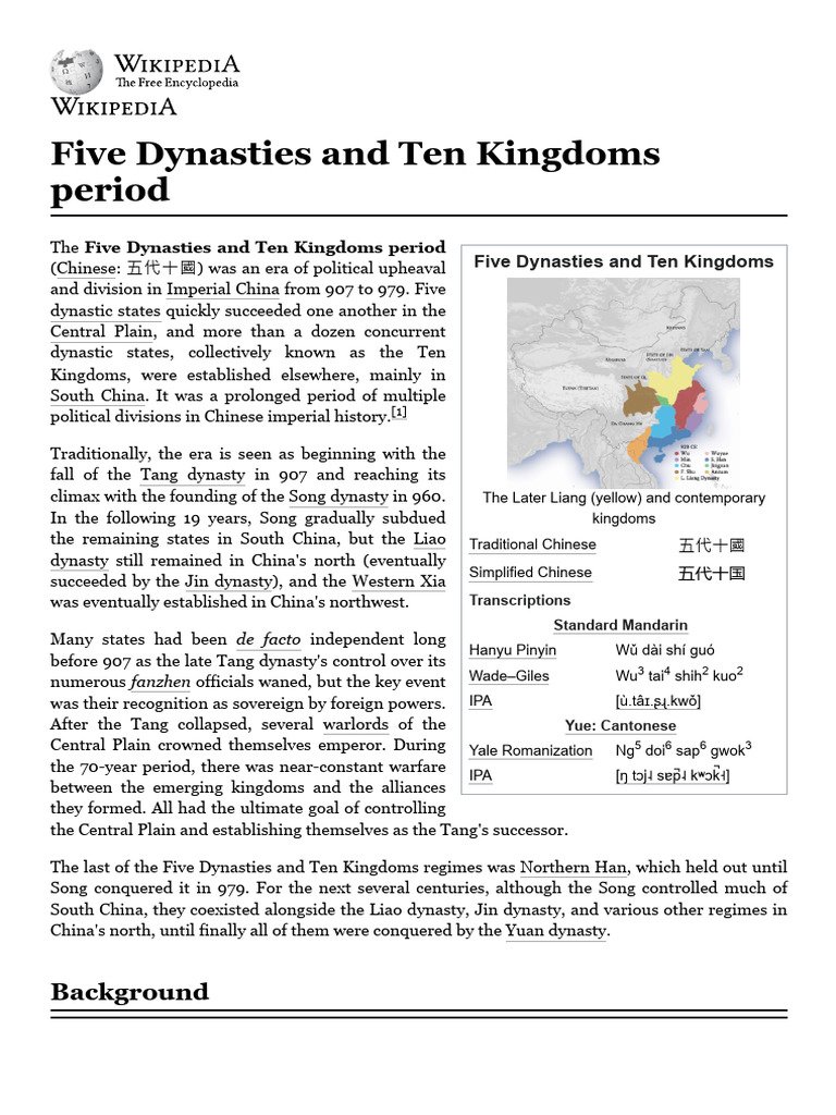 Five Dynasties and Ten Kingdoms Overview | PDF | Imperial China