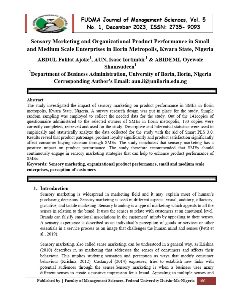 Sensory Marketing and Organizational Product Performance in Small and Medium Scale Enterprises ...