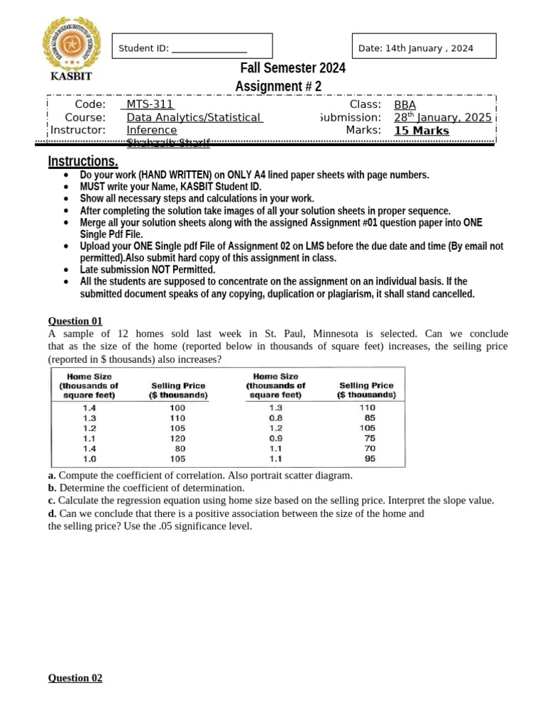 Fall 2024 Data Analytics Assignment Guide | PDF | Statistical Significance | Statistical Theory