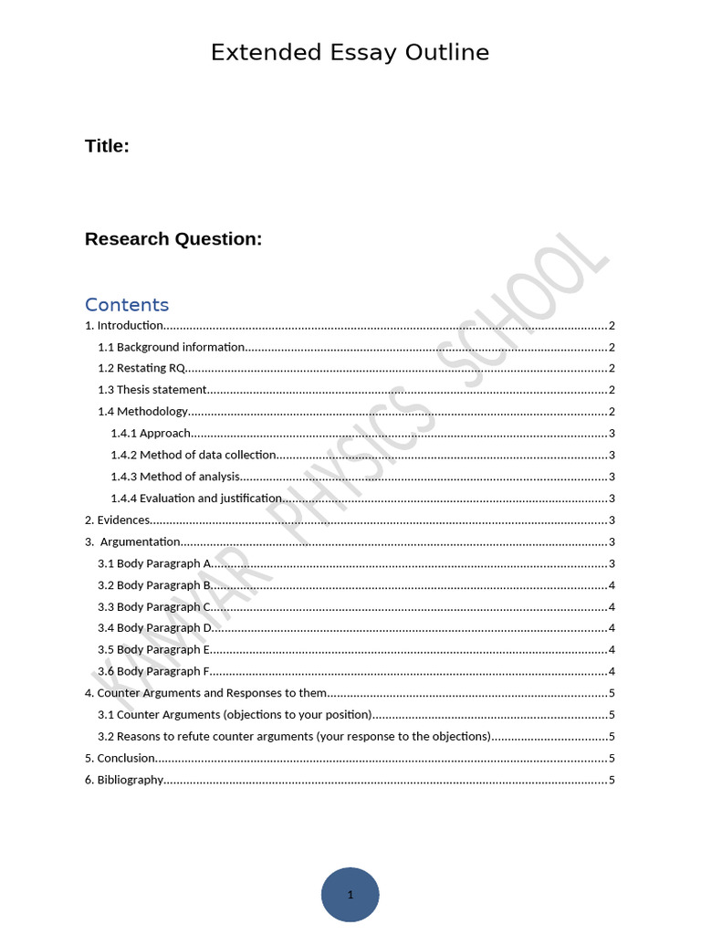 IB Extended Essay Outline Template | PDF | Essays | Argument